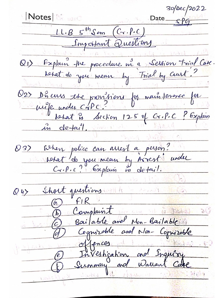 CRPC Important Questions | PDF