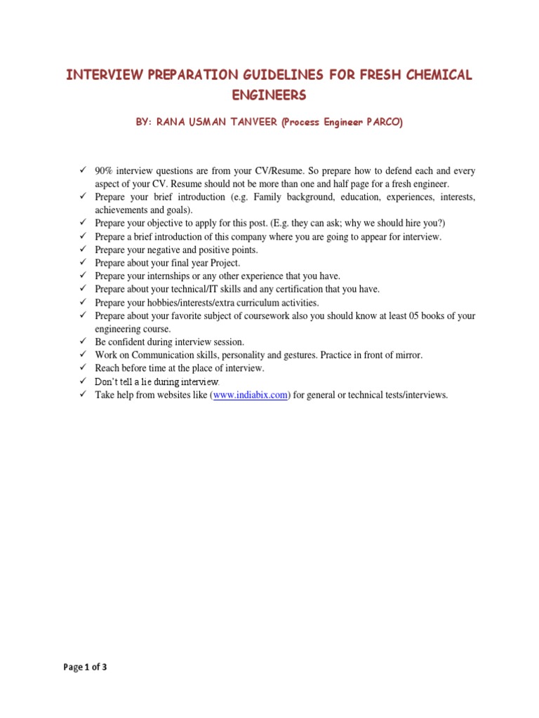Interview Preparation Guidelines For Fresh Engineer | PDF | Heat | Distillation
