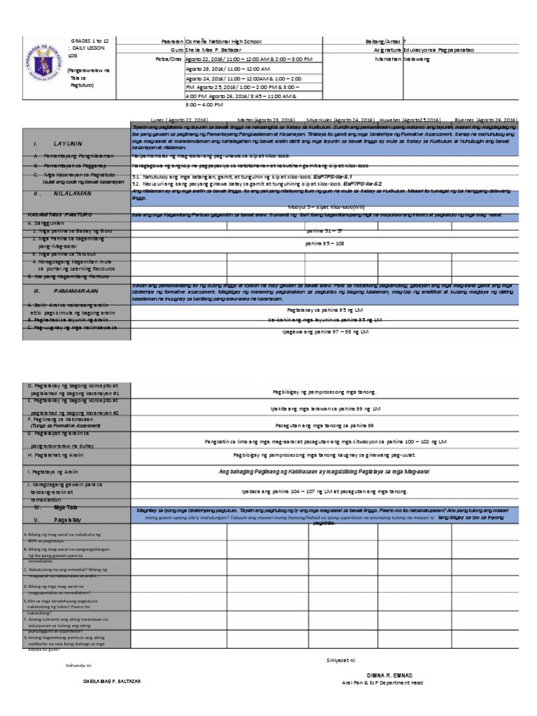 2nd Quarter Daily Lesson Log Esp 7 | PDF