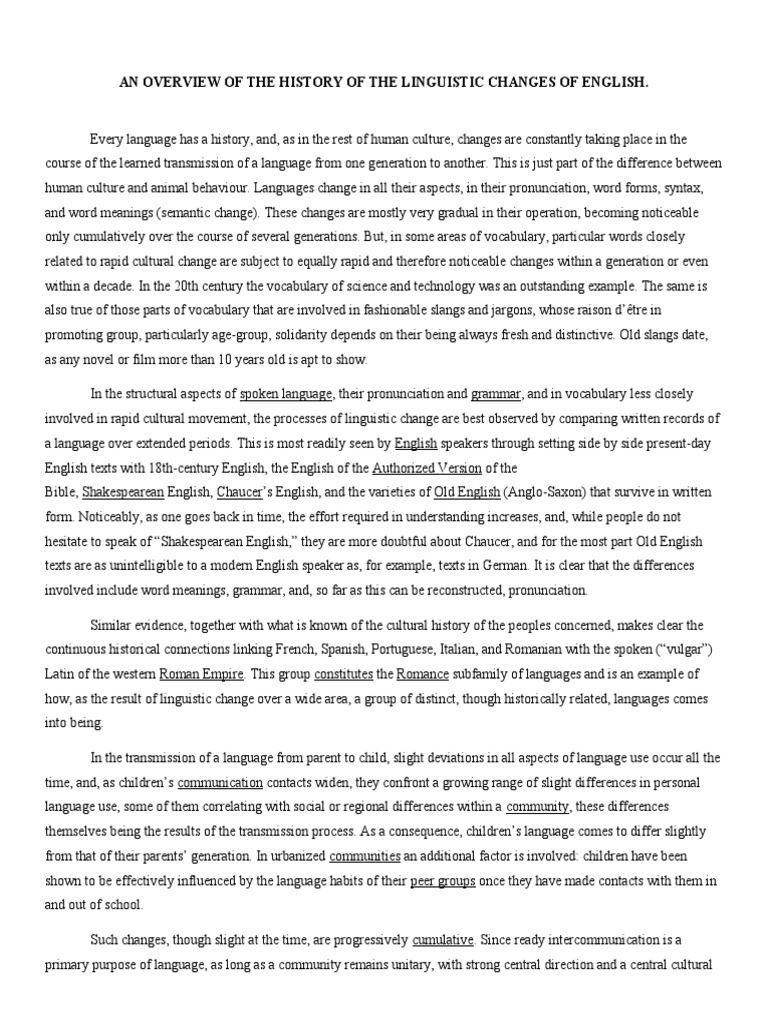 An Overview of The History of The Linguistic Changes of English | PDF ...