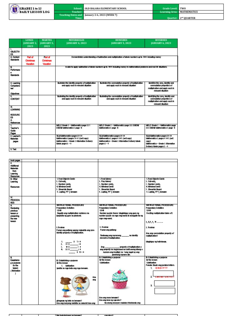 DLL Mathematics-2 Q2 Week-7 | PDF | Multiplication | Cognition