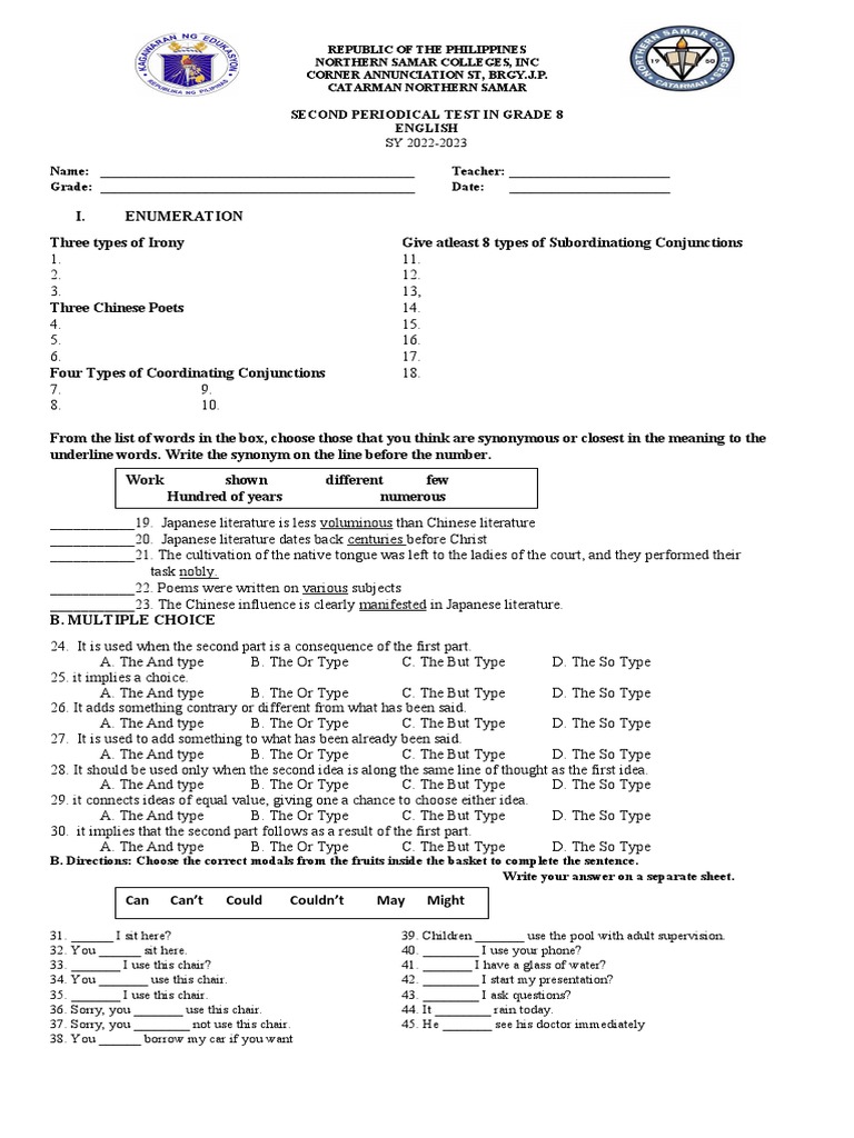 2ND PERIODICAL EXAM IN ENGLISH 8 | PDF