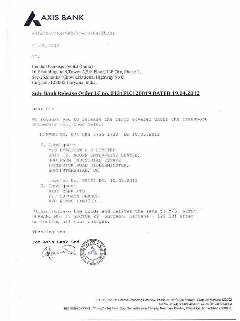 Bank Release Order | PDF