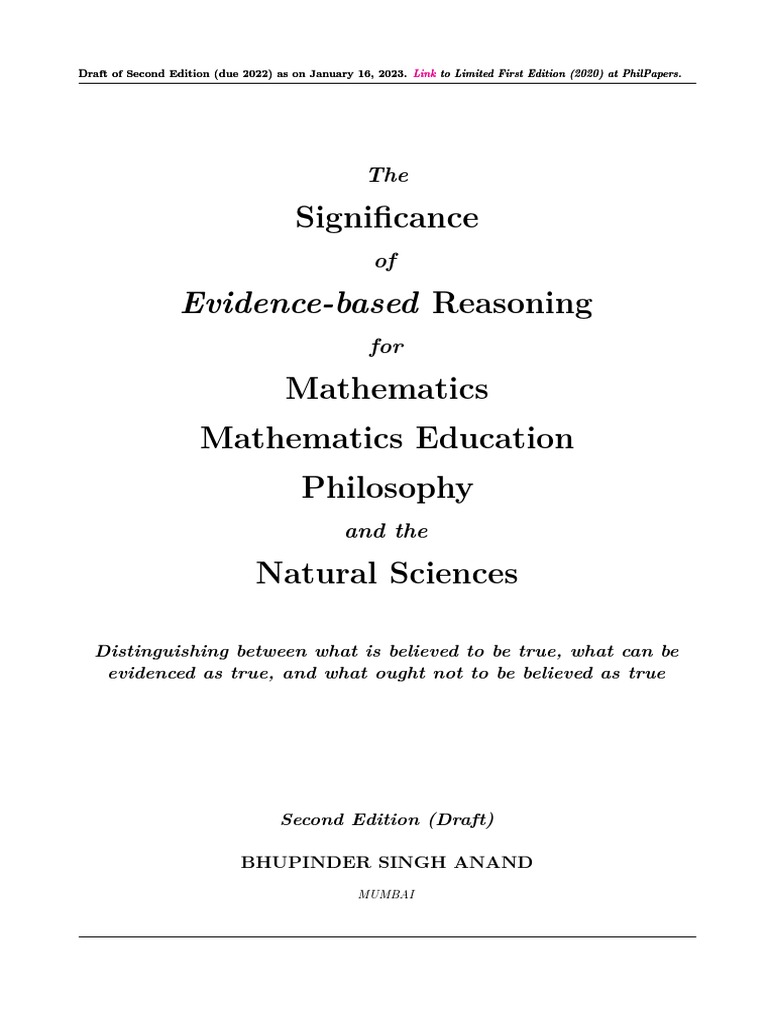 The Significance of Evidence-Based Reasoning For Mathematics, Mathematics Education, Philosophy ...