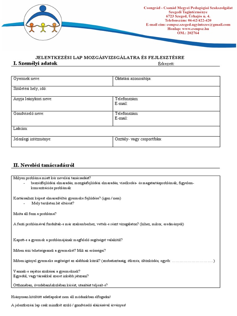 Jó Mozgásos Jelentkezési Lap | PDF