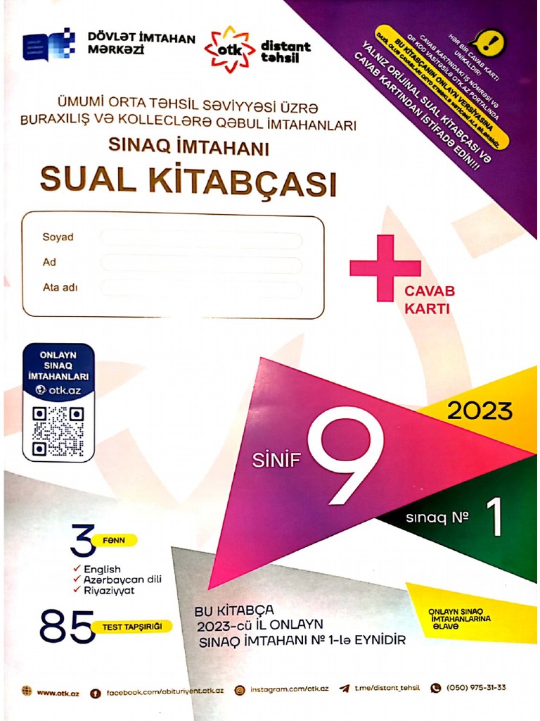 Mir - Az Mir - Az Otk 2023 Ix Sinif Sinaq Dim 1 | PDF