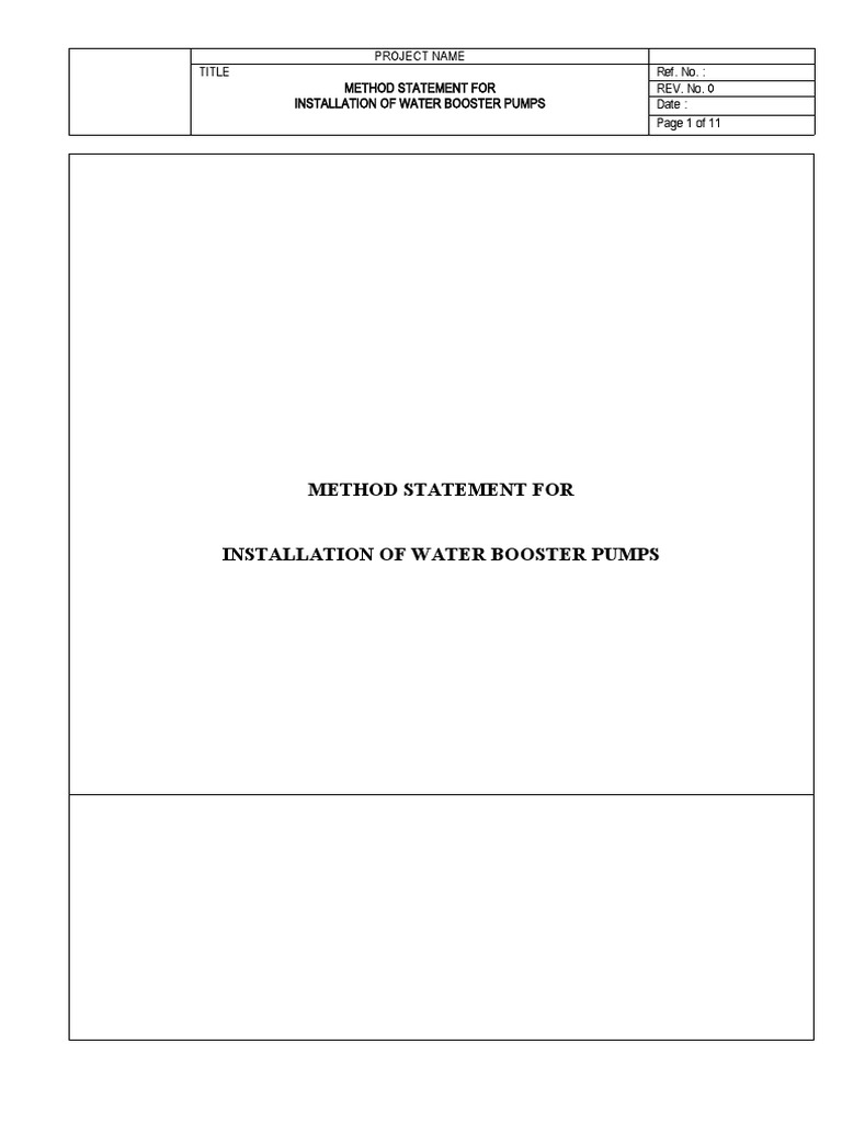 Method Statement For Installatio of Water Booster Pumps | PDF | Quality Assurance | Pump