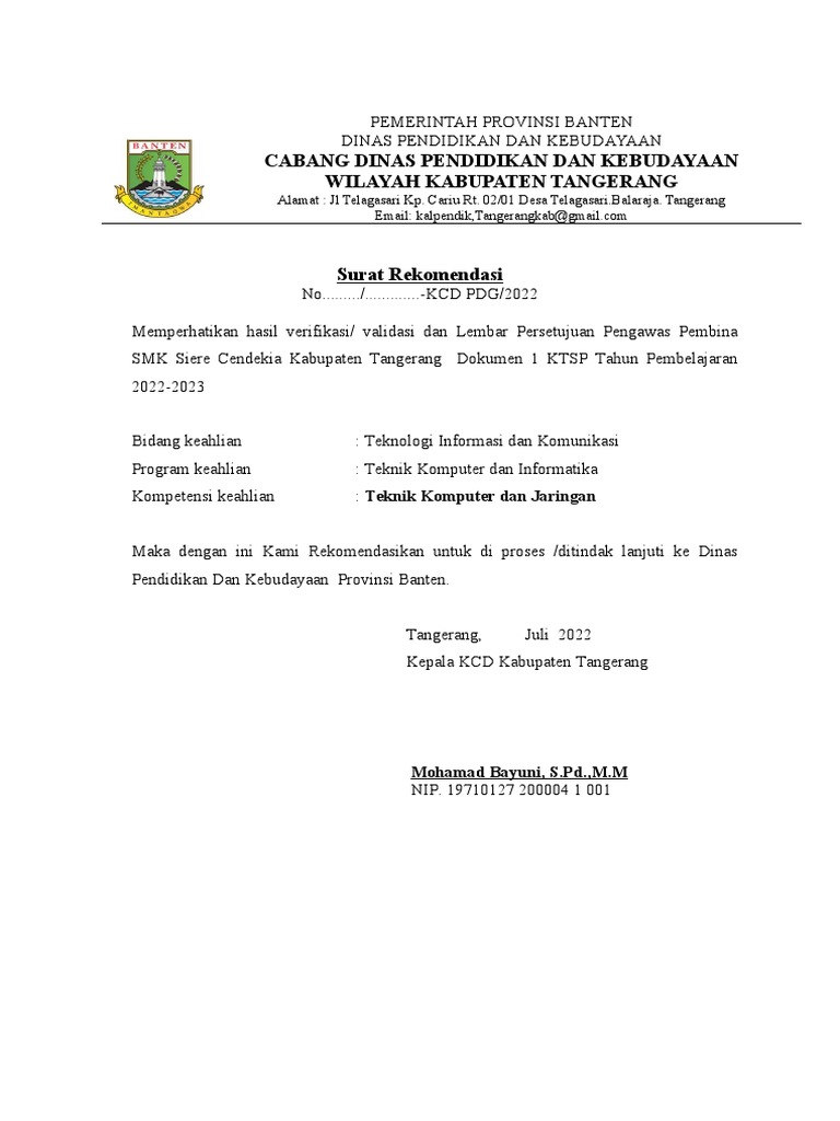 Surat Rekomendasi KCD | PDF