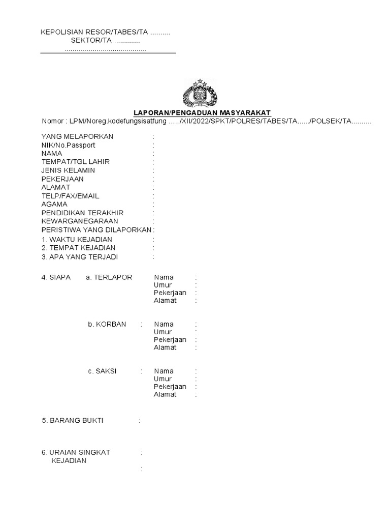 Format Laporan Pengaduan Masyarakat (LPM) | PDF