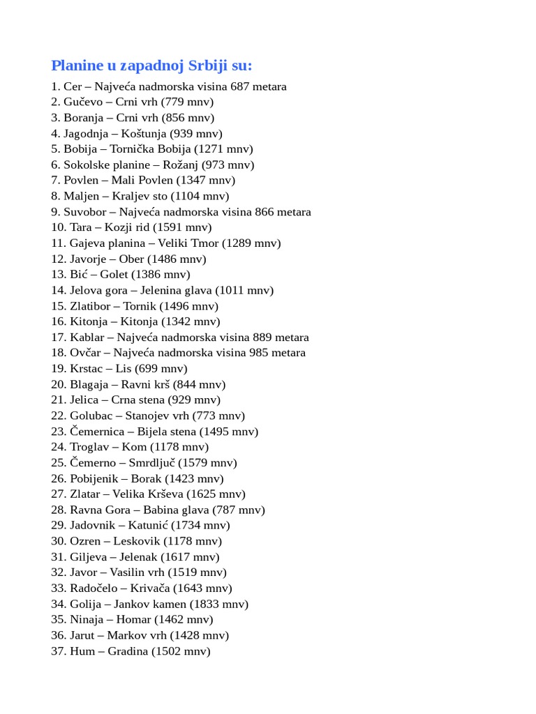 Планине у западној Србији | PDF