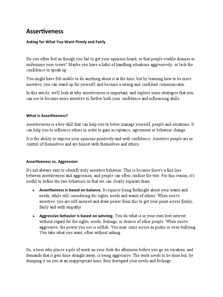 Assertiveness VS Aggression | PDF | Career & Growth | Self-Improvement