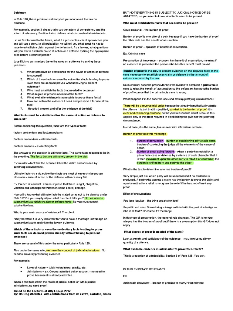 Evidence Espejo | Download Free PDF | Burden Of Proof (Law) | Evidence ... Evidence Espejo | Download Free PDF | Burden Of Proof (Law) | Evidence ...