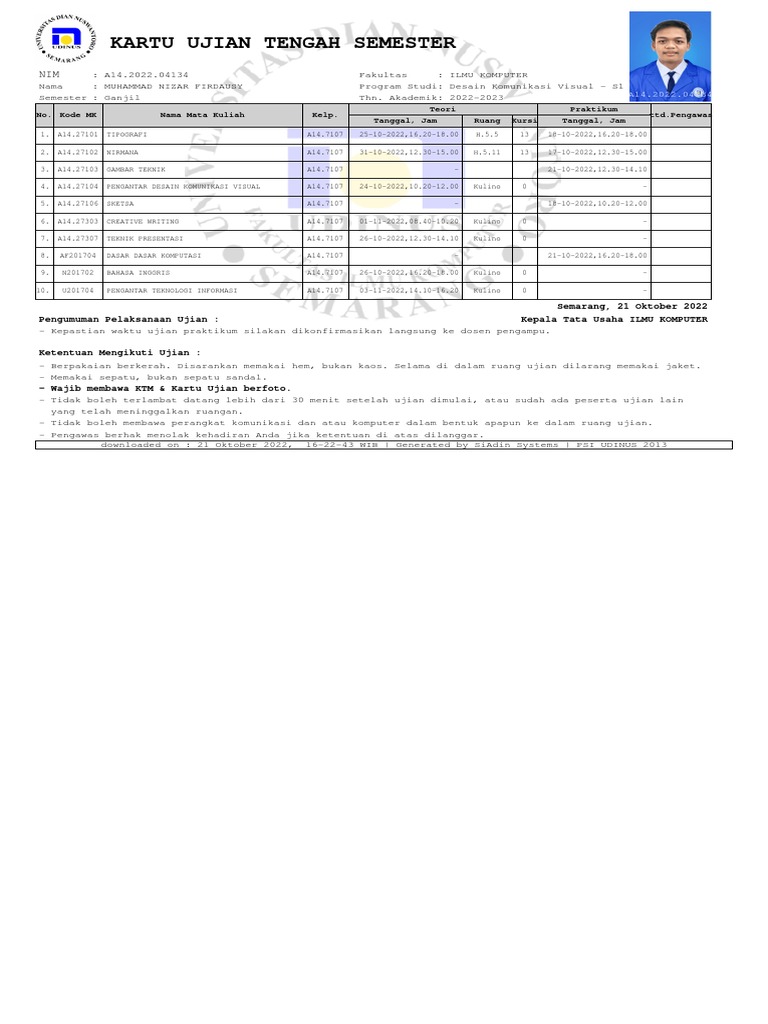 Kartu Ujian Uts Ganjil | PDF