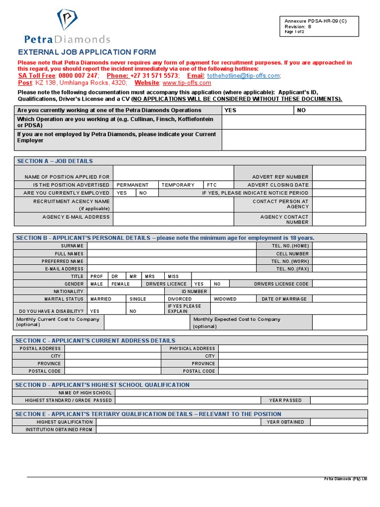 PDSA HR 09 C PDSA External Application Form 08.10.21 2 | PDF | Consent ...