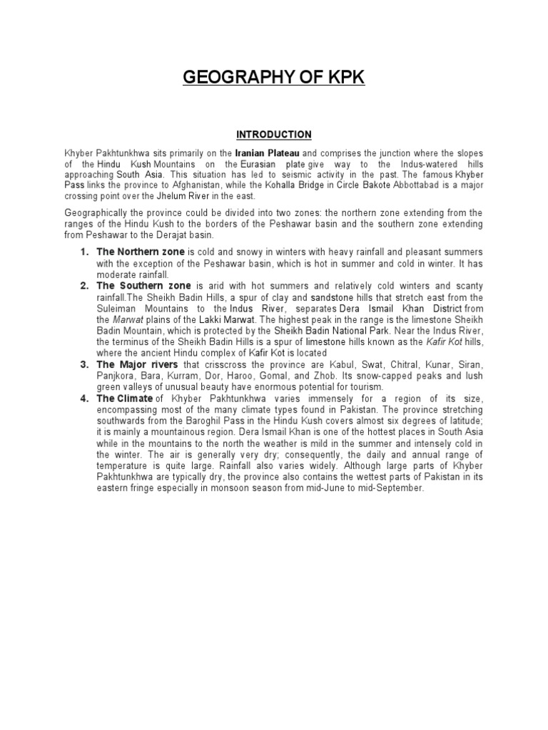 Geography of KPK | PDF