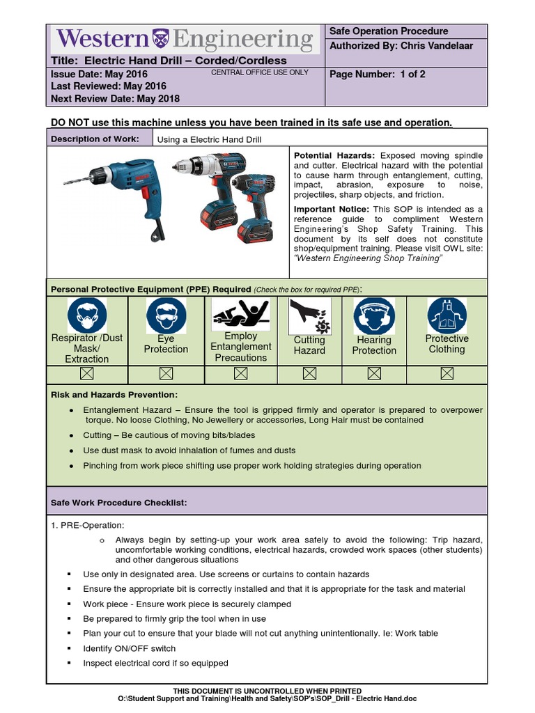 Sop Drill Electric Hand | Download Free PDF | Personal Protective ...