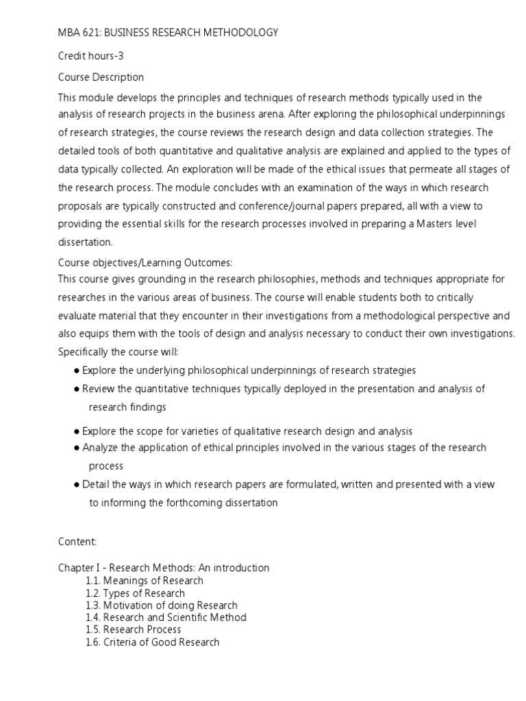 Mba 621 Business Research Methodology | PDF | Data Analysis ...