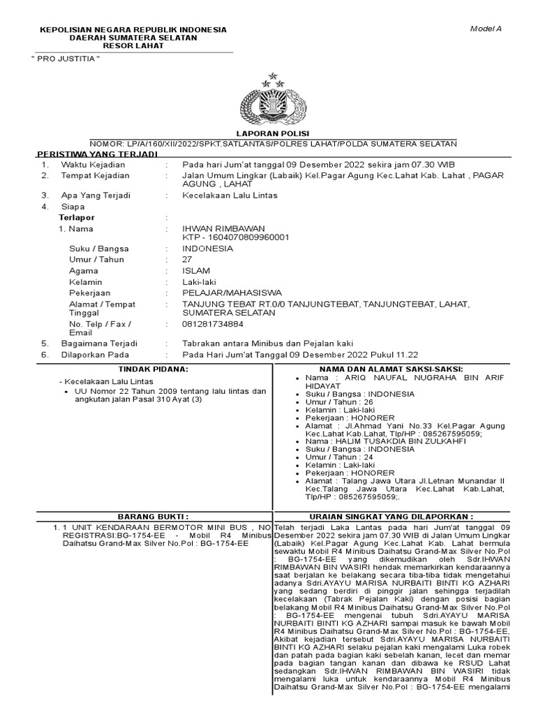 Laporan Polisi Model A | PDF