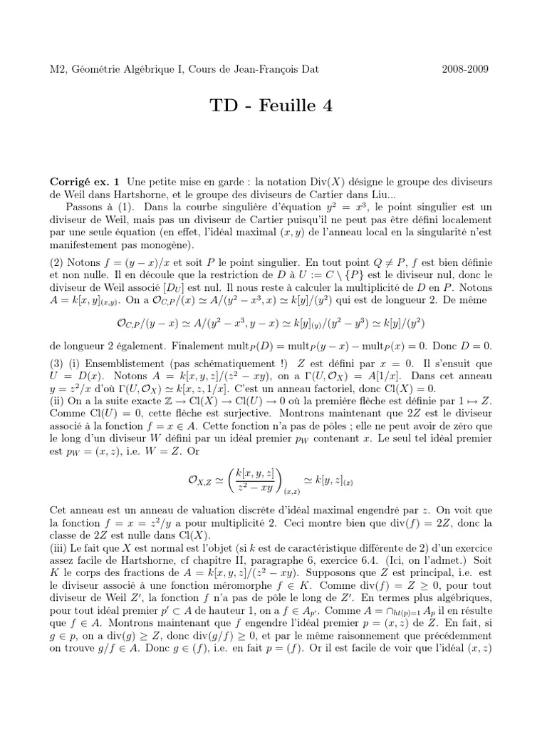 Exercices Corrigés de Géométrie Algébrique | PDF | Géométrie algébrique ...