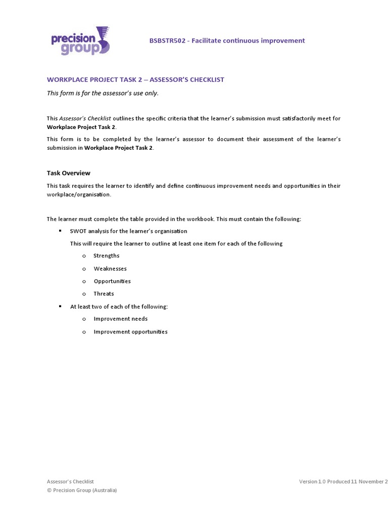 STR502 Workplace Project Task 2 Assessors Checklist | PDF STR502 Workplace Project Task 2 Assessors Checklist | PDF