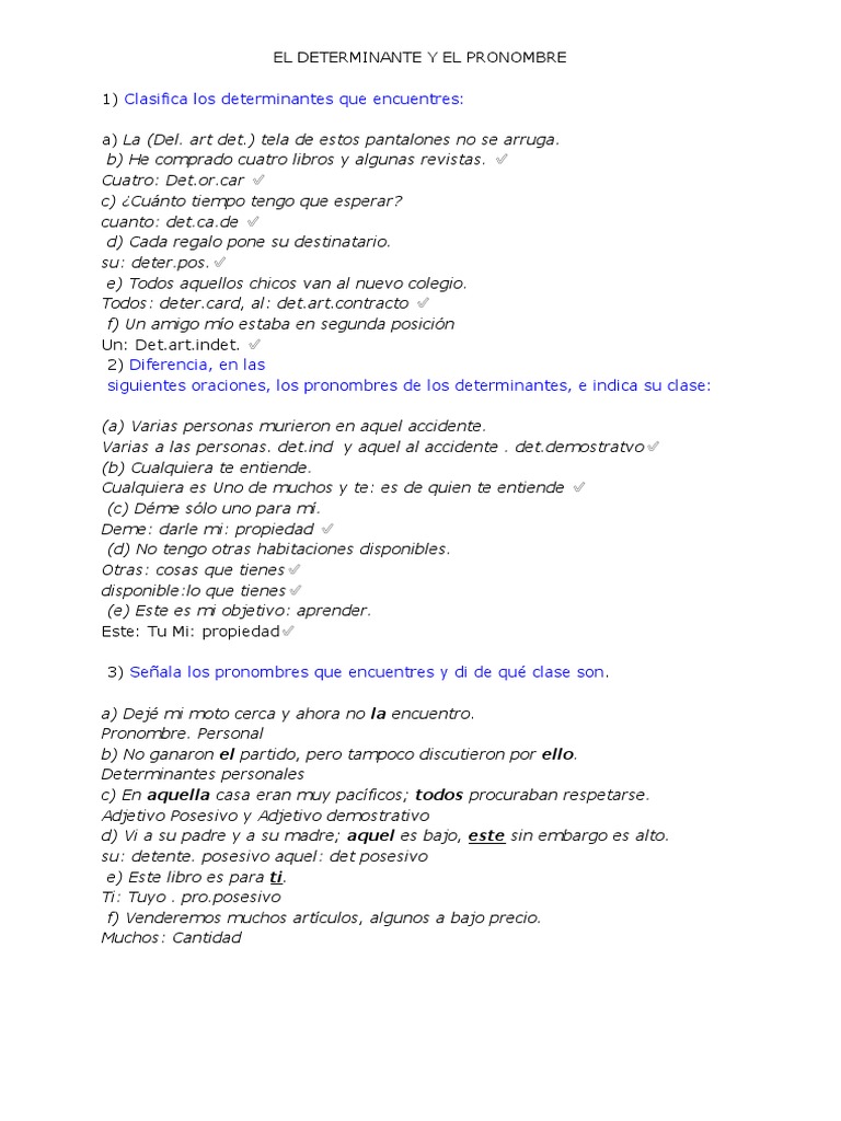 Ejer EL DETERMINANTE Y EL PRONOMBRE | PDF