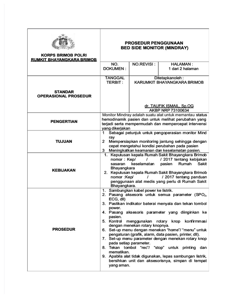 PDF Sop Monitor Mindray - Compress | PDF