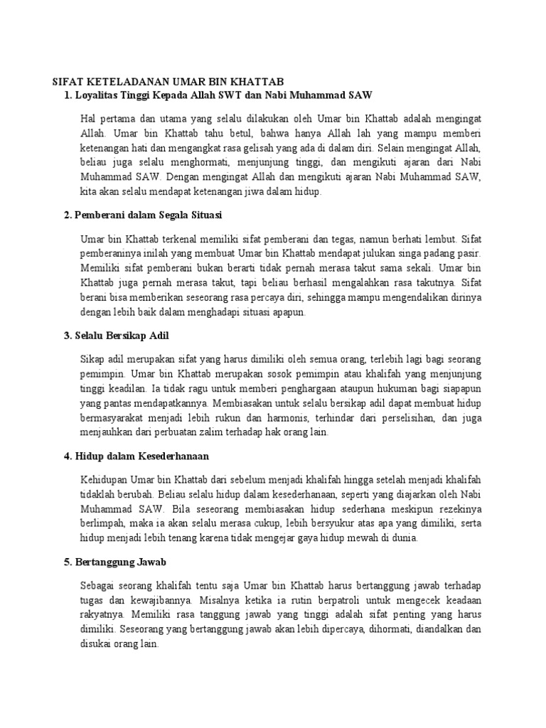 Sifat Keteladanan Umar Bin Khattab Pdf