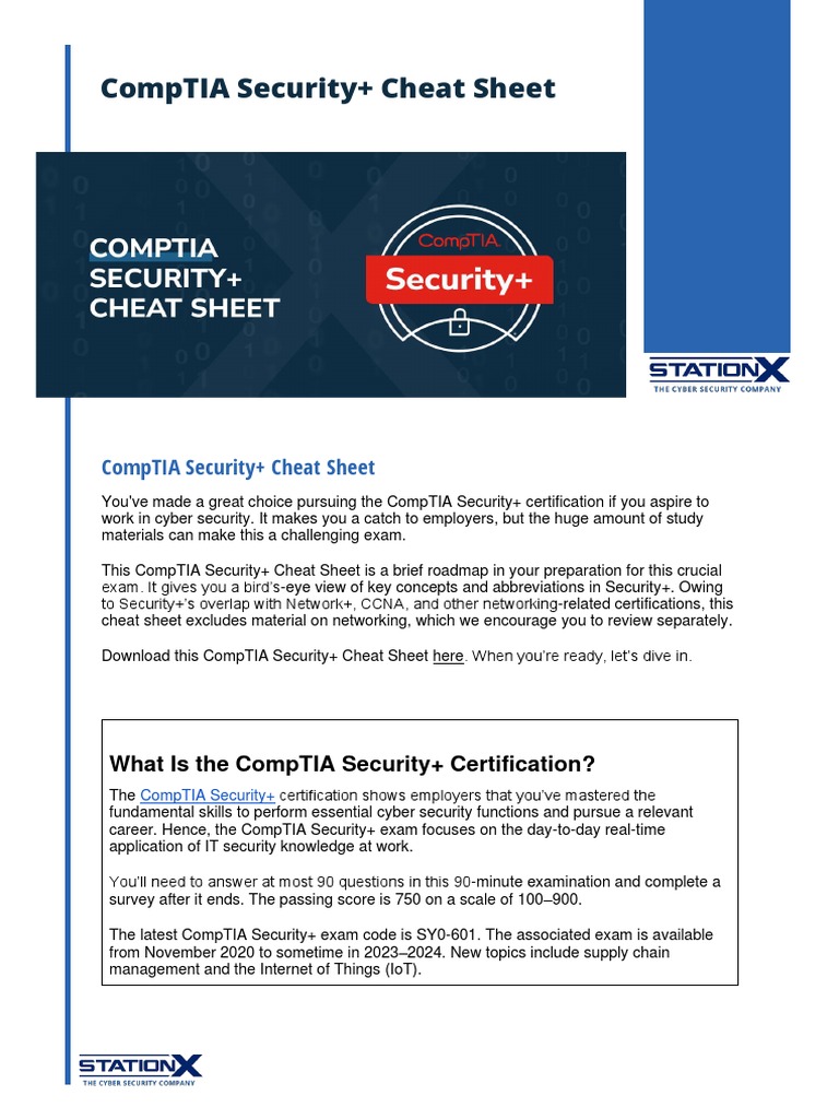 CompTIA Security+ Cheat Sheet | PDF | Public Key Cryptography | Cryptography