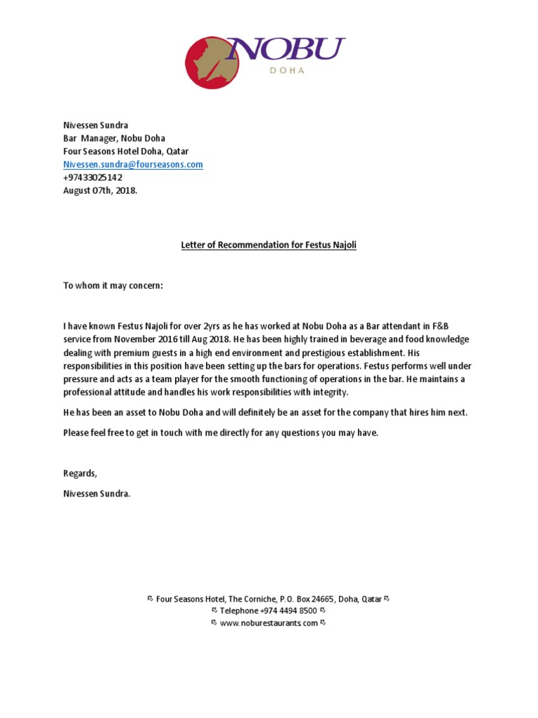 Nobu Ref Letter - Festus | PDF | Law