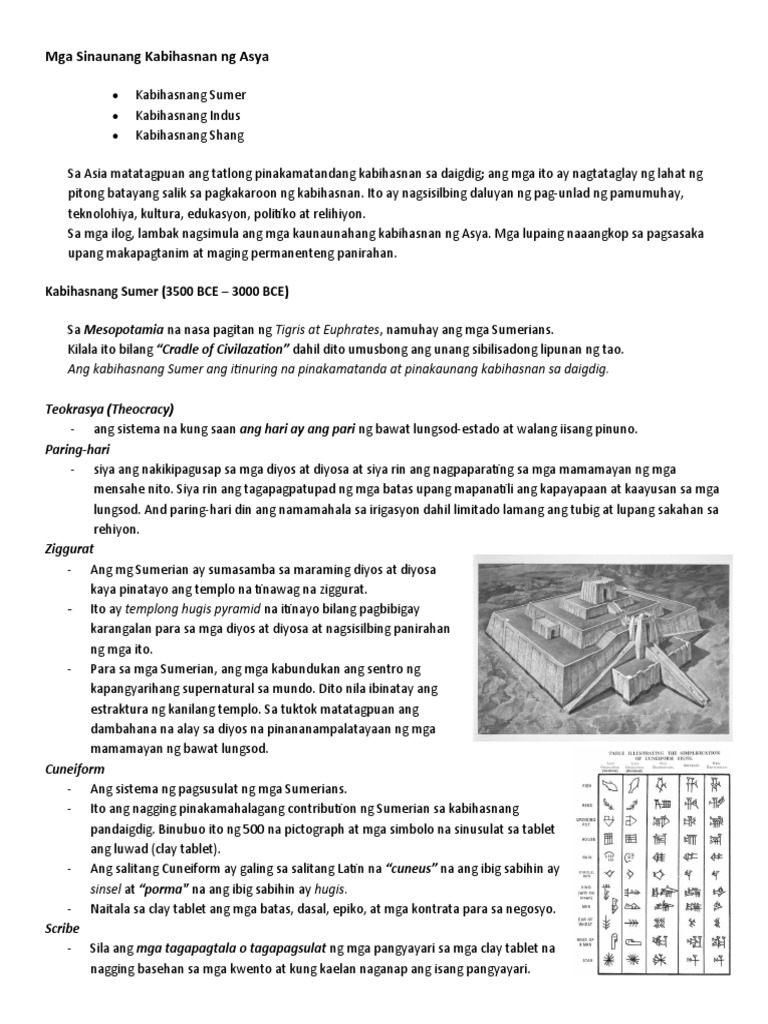 Mga Sinaunang Kabihasnan NG Asya - Handouts | PDF