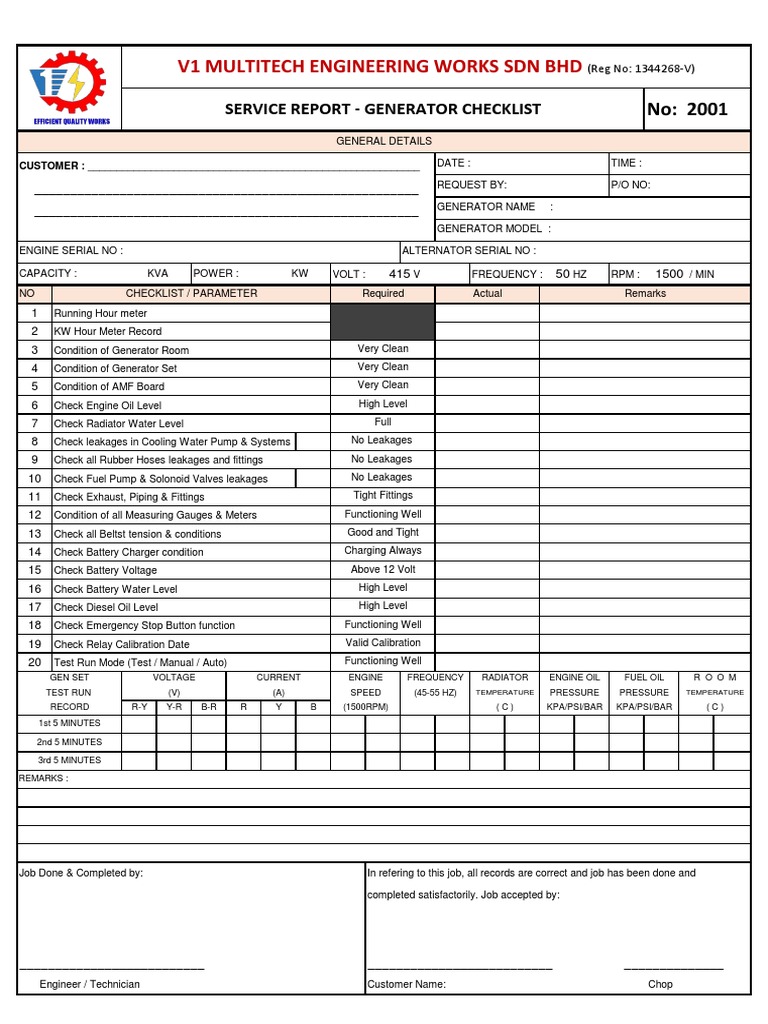Gen Set Service Report | PDF | Physical Quantities | Electricity