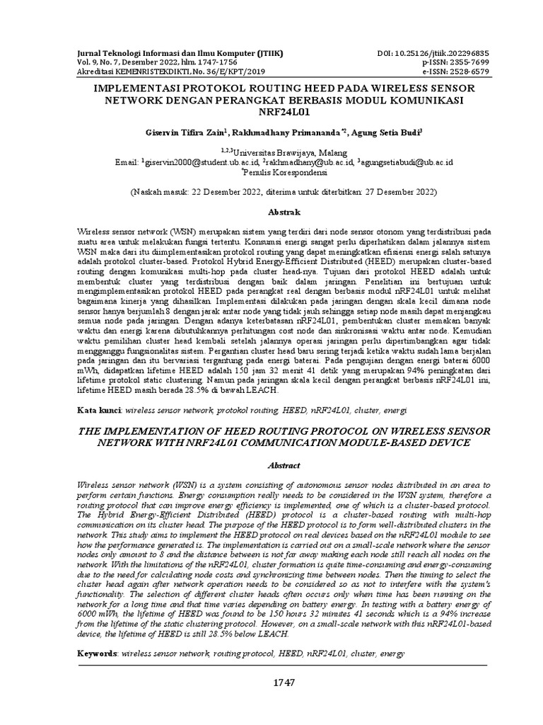 Implementasi Protokol Routing Heed Pada Wireless Sensor Network Dengan Perangkat Berbasis Modul ...