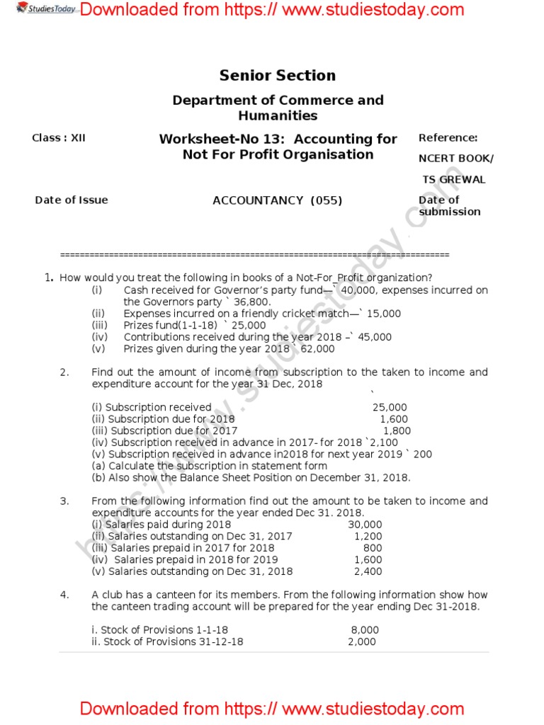 CBSE Class 12 Accountancy Accounting For Not For Profit Organisation ...