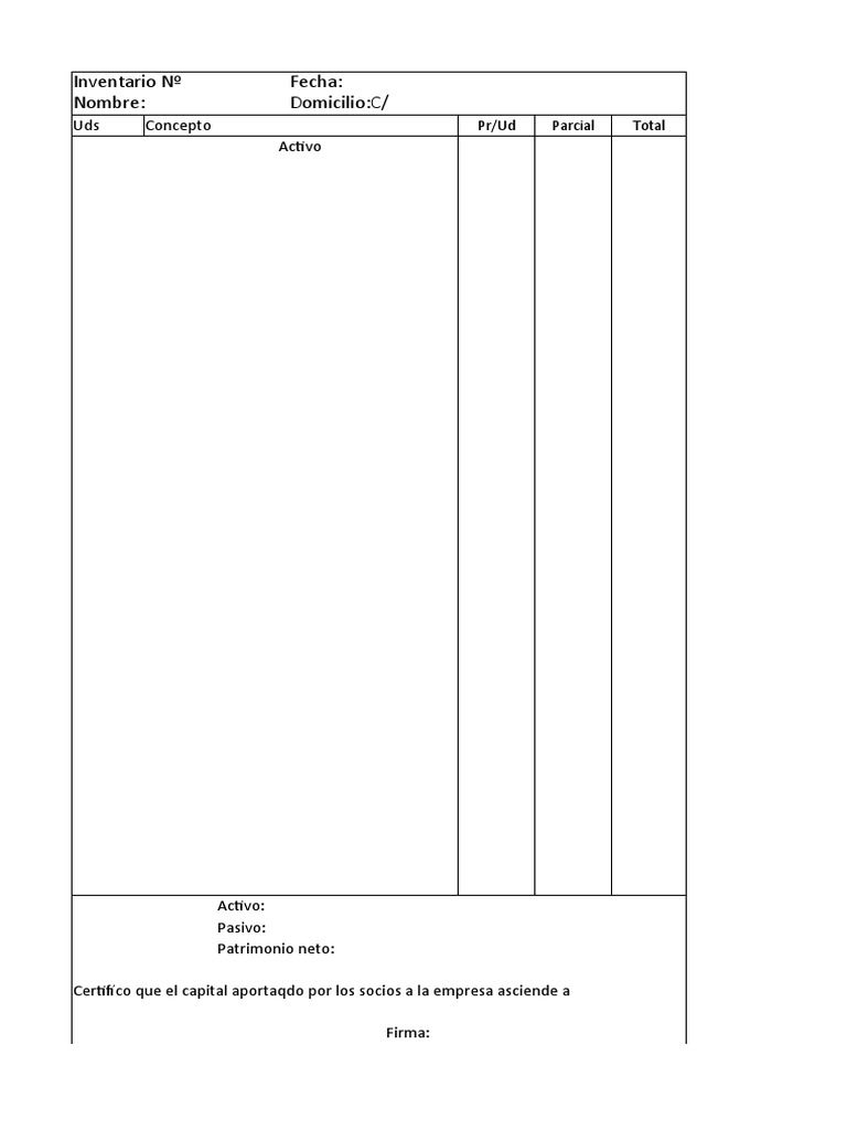 Plantilla Inventario y Balance Situación PIAC | PDF