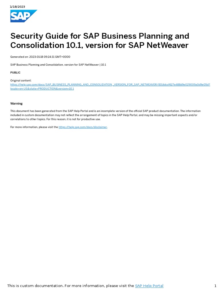 Guide to Securing SAP BPC 10.1 | PDF | Documentation | Information