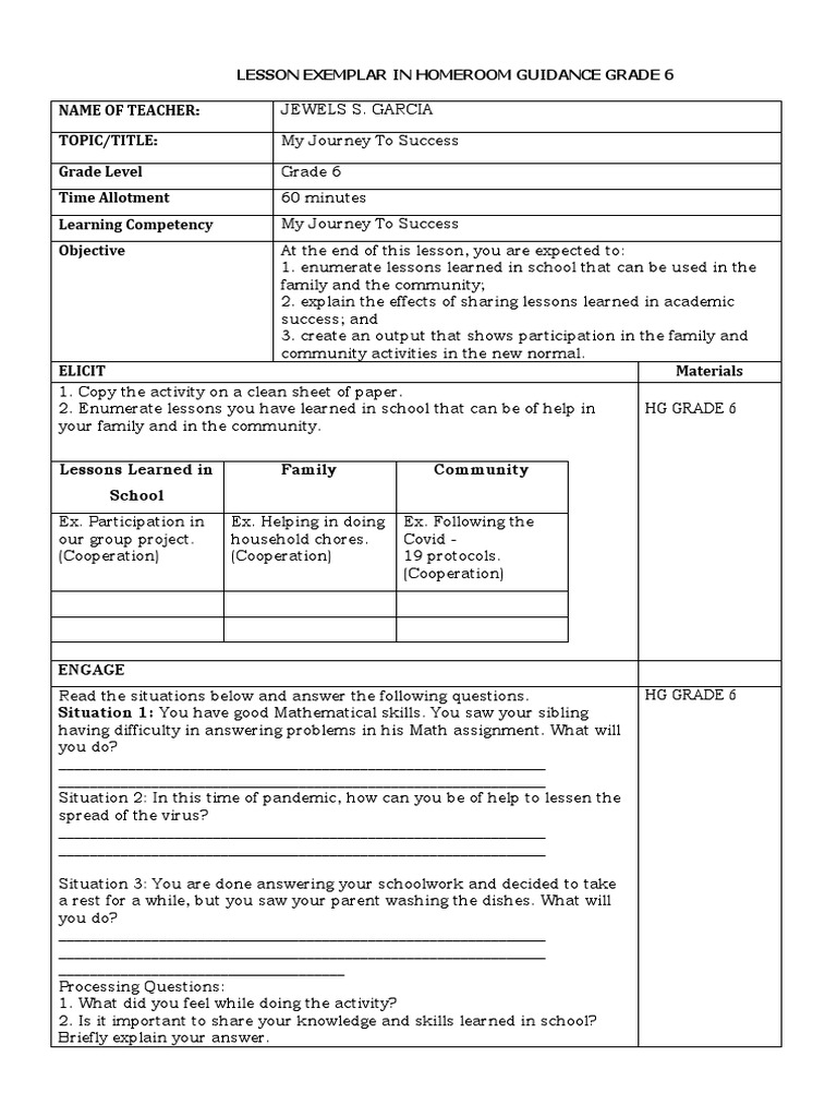 HG 6 Lesson Exemplar Q2 | Download Free PDF | Learning | Experience
