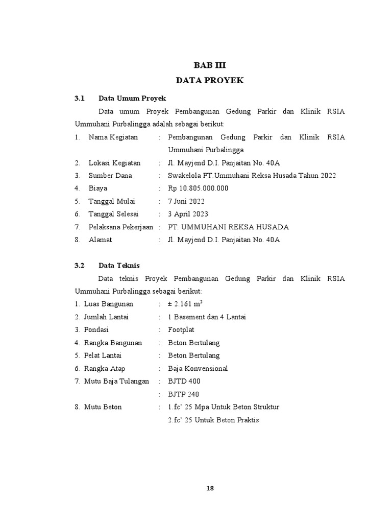 Bab Iii - Data Proyek - Imam Satset | PDF