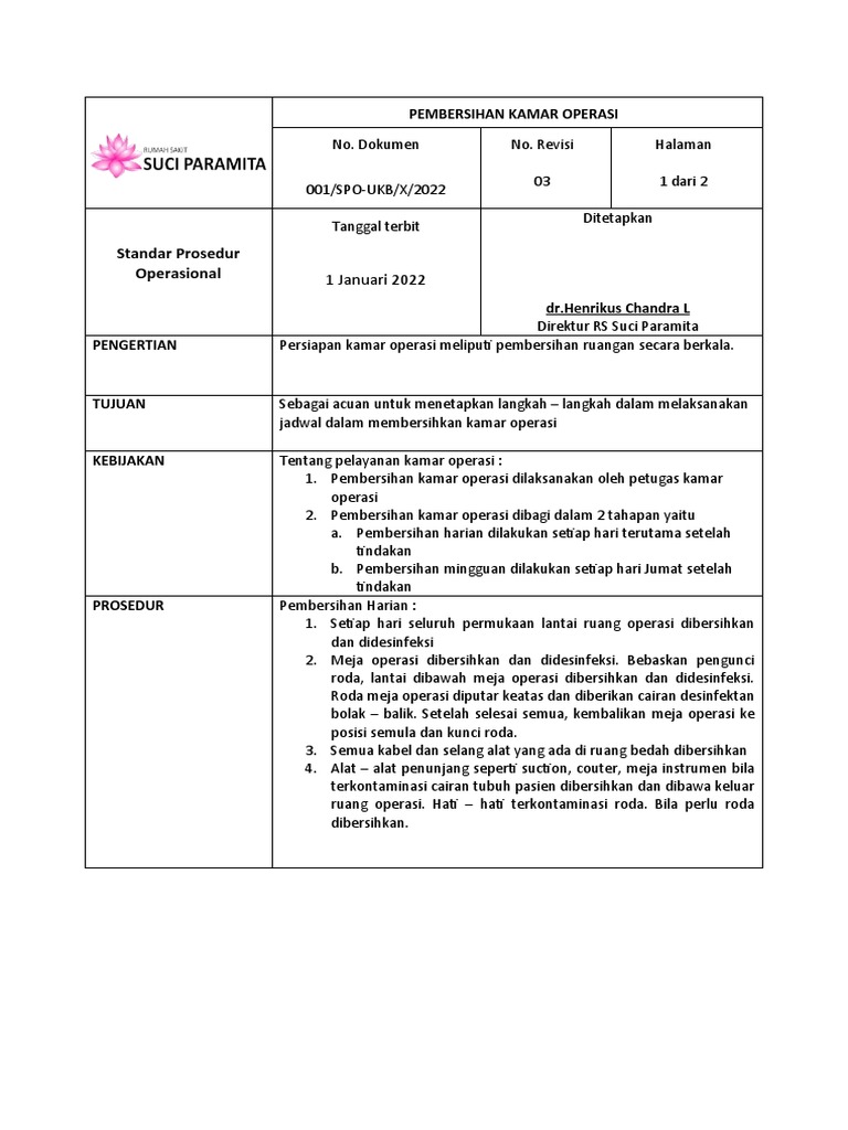 Pembersihan Kamar Operasi | PDF