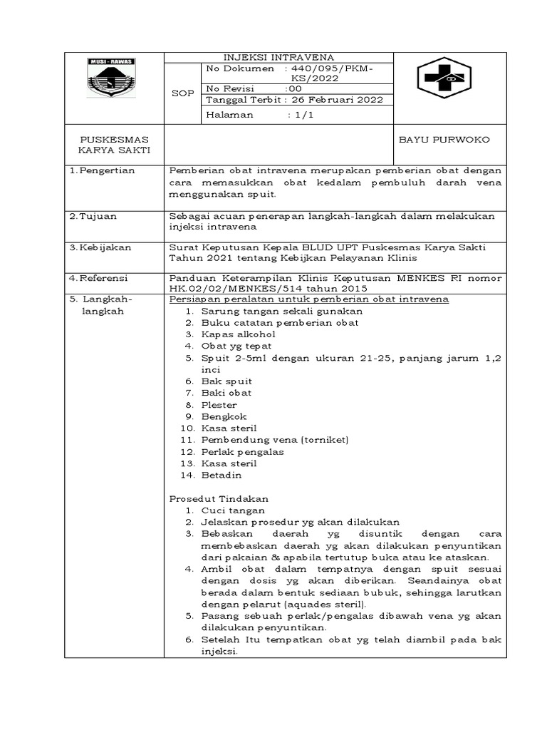 Sop Injeksi Iv | PDF | Sains & Matematika