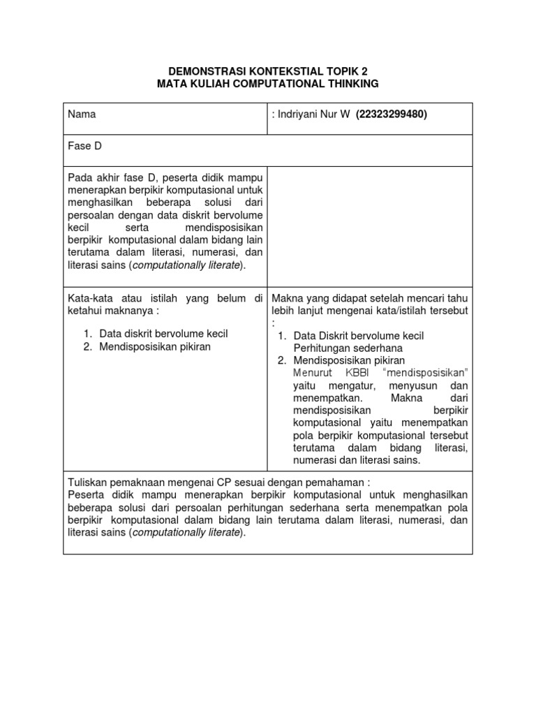 Demonstrasi Kontekstual T2-Indriyani Nur W-22323299480 | PDF