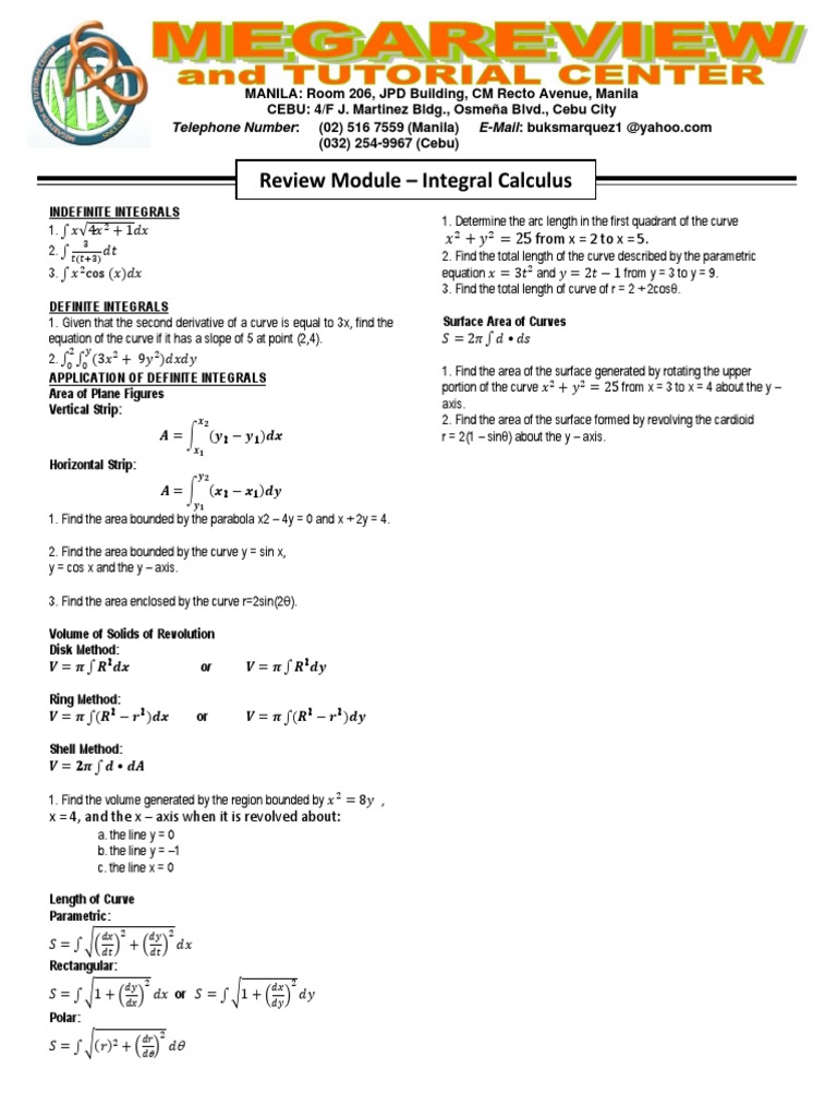 Integral Calculus Review Module | PDF | Area | Integral