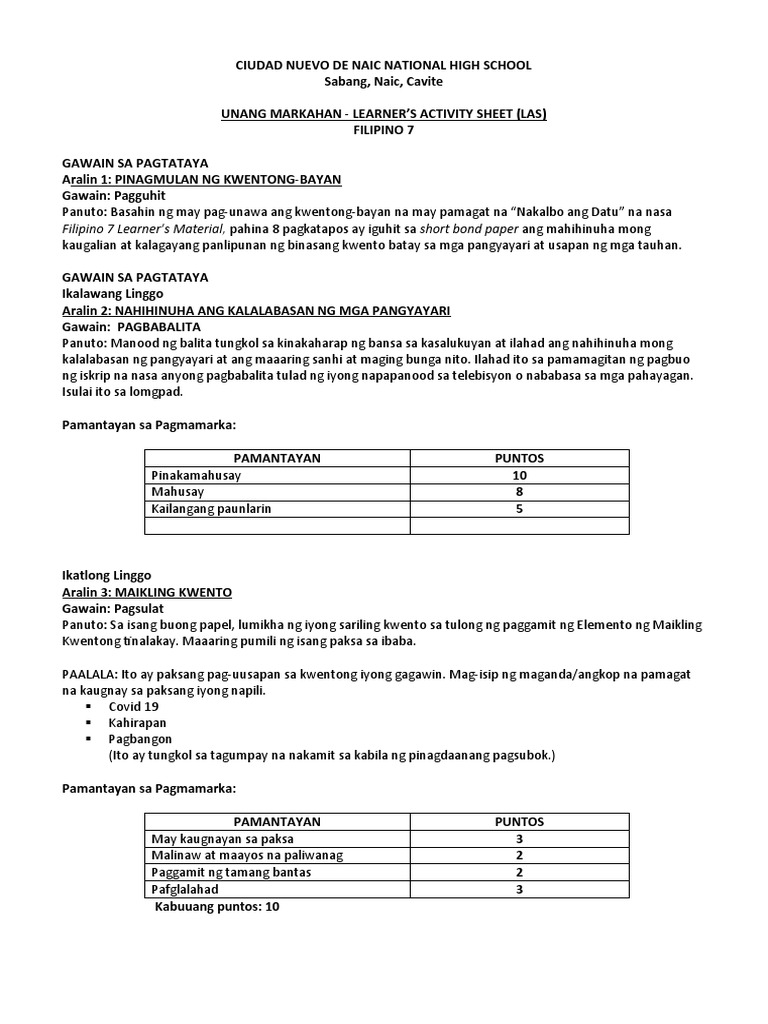 Filipino 7 Learner's Material, Pahina 8 Pagkatapos Ay Iguhit Sa Short ...