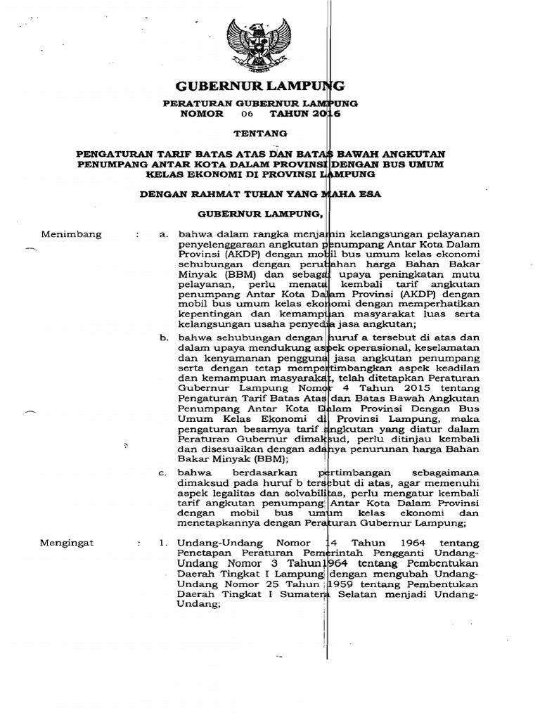 Pengaturan Tarif Batas Atas Dan Batas Bawah Angkutan Penumpang Antar ...