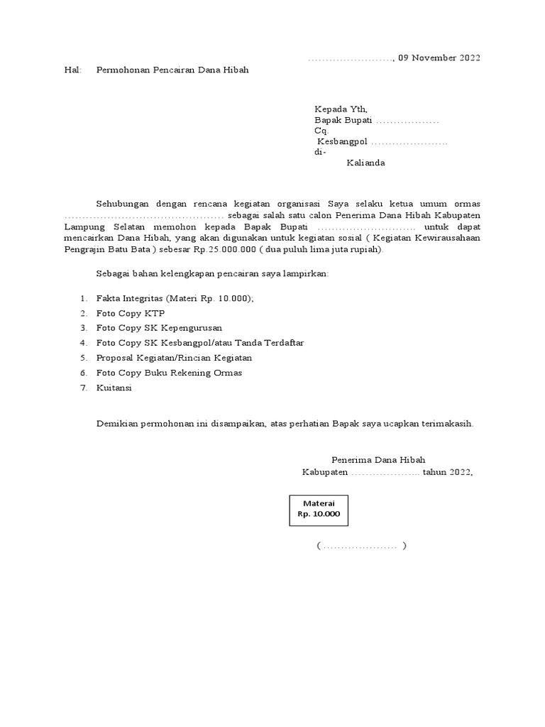 Permohonan Pencairan Dana Hibah | PDF Permohonan Pencairan Dana Hibah | PDF