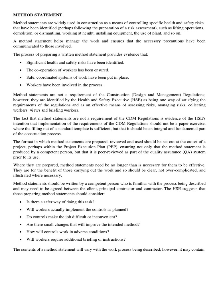 Lecture 05 - Method Statement | PDF | Concrete | Occupational Safety And Health