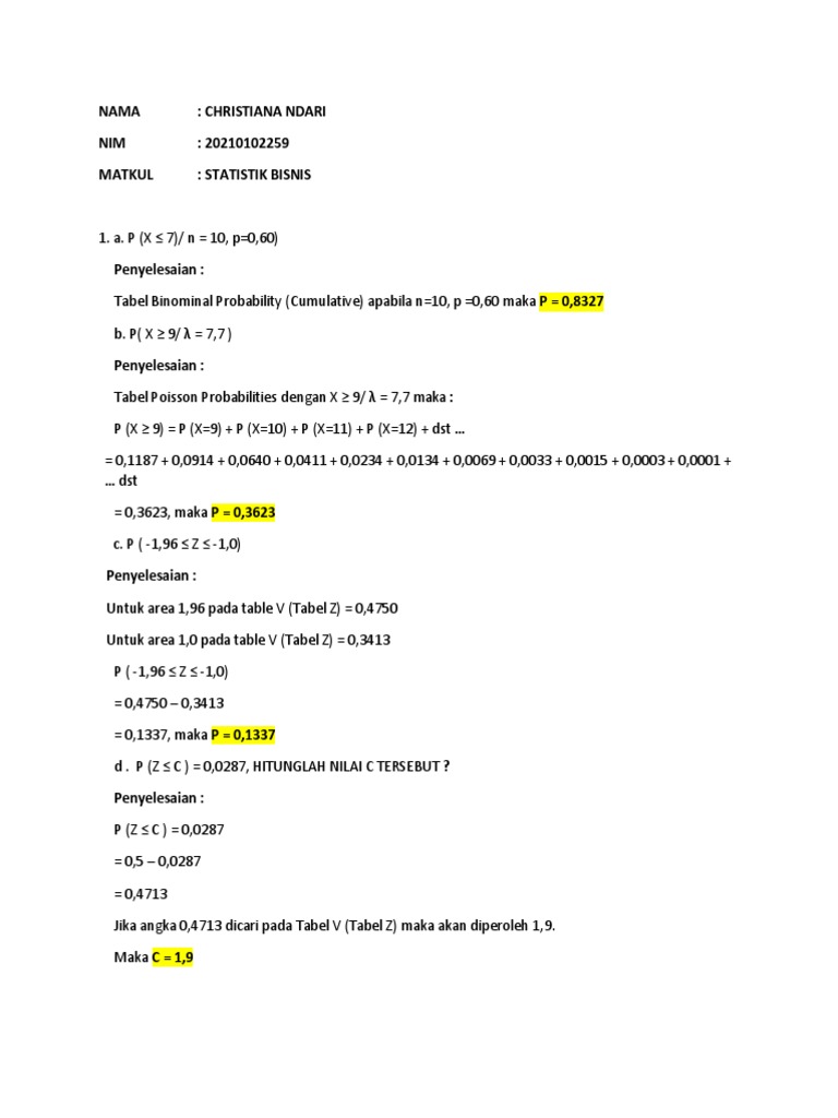 UTS Christiana Ndari 20210102259 - STATISTIK BISNIS | PDF