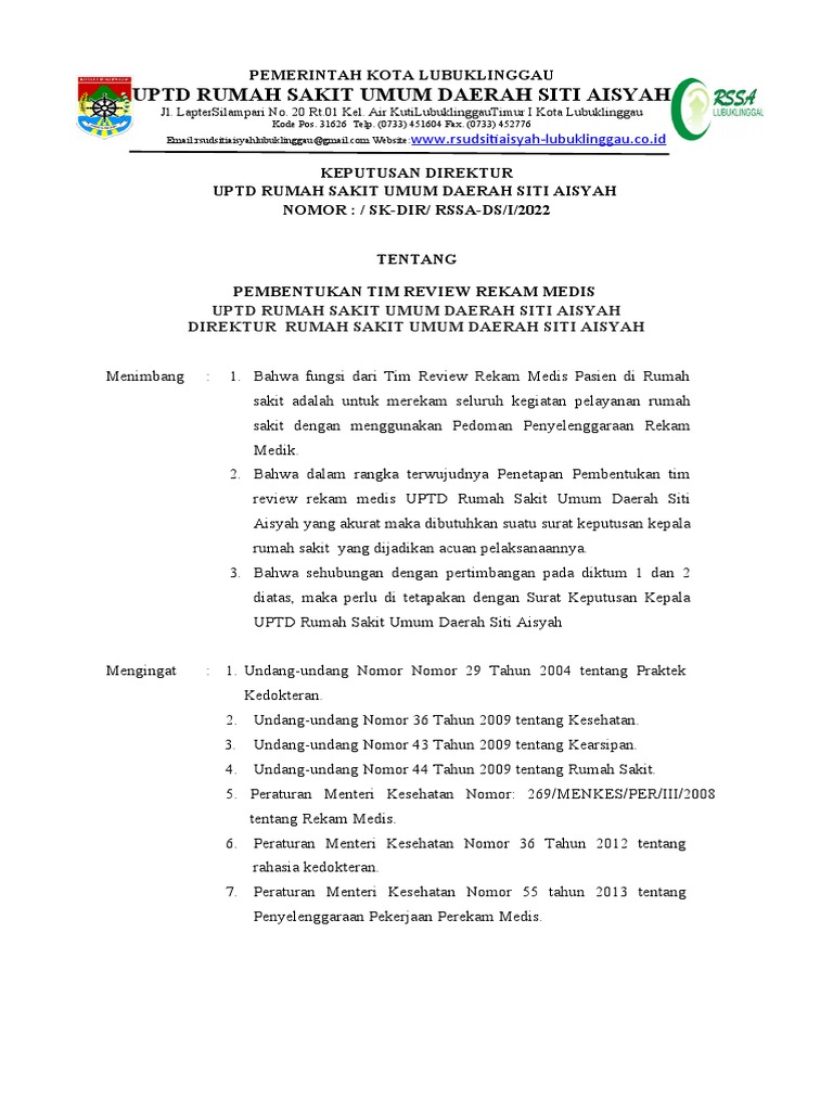 SK TIM Review Rekam Medis BENAR | PDF