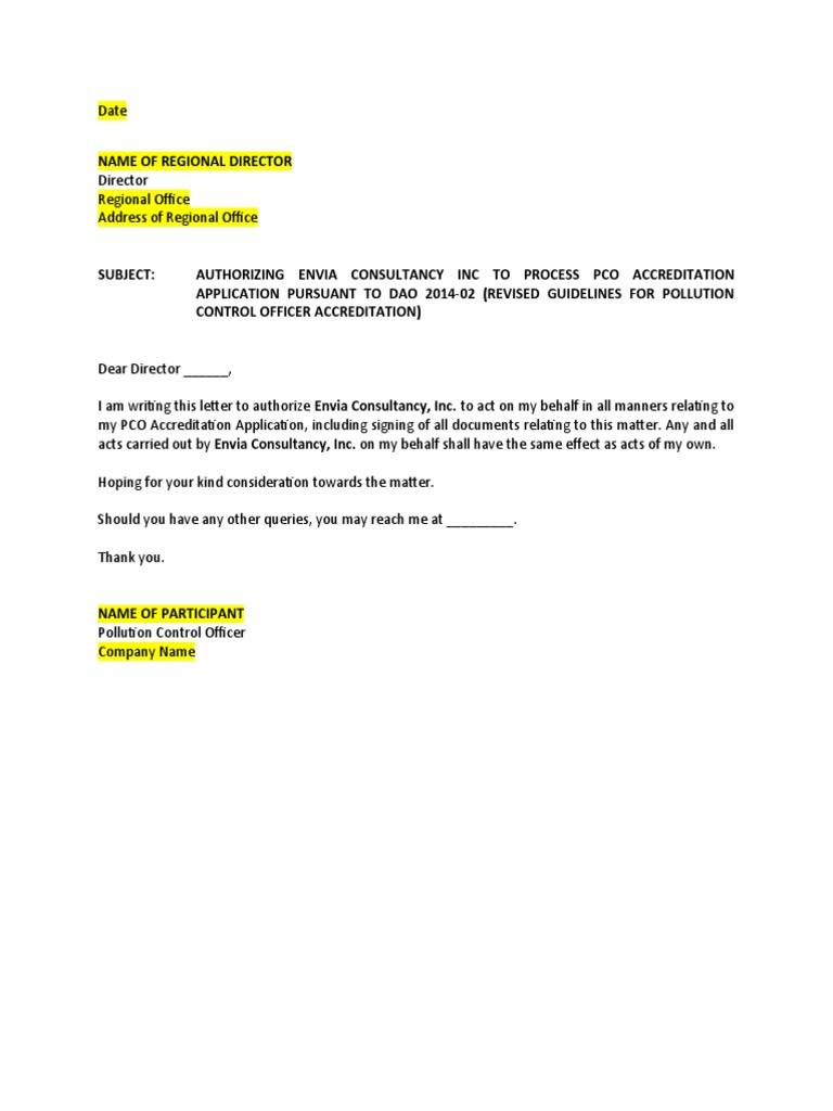 PCO Accreditation - Authorization Letter | PDF