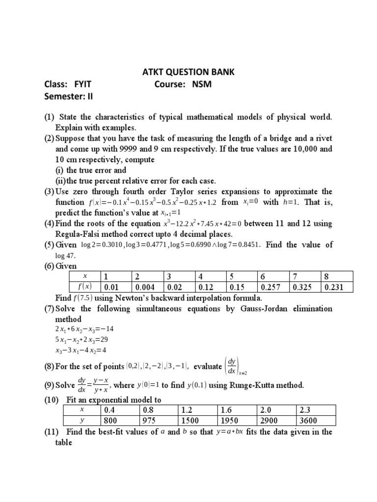 FYIT Sem2 NSM | PDF | Logarithm | Computational Science