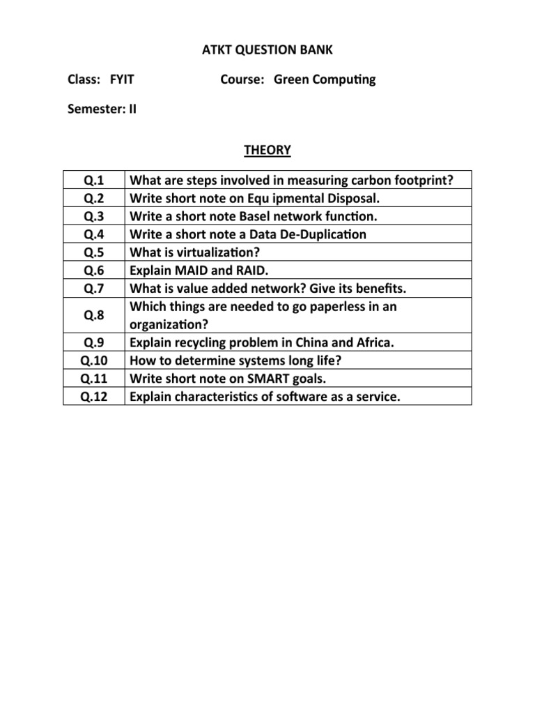 FYIT SEM2 GreenComputing QB | PDF | Computers